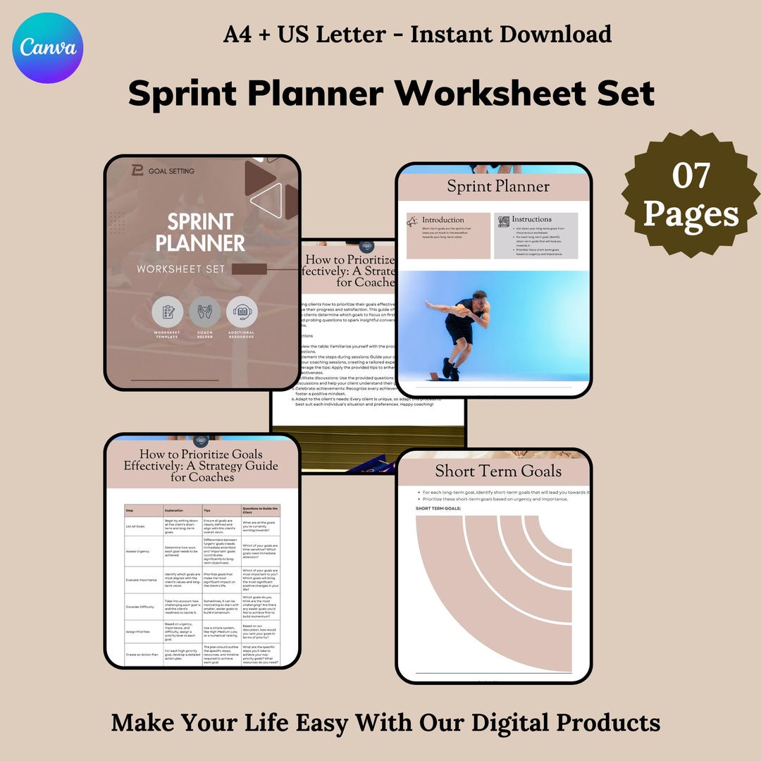 Agile Printable Planner, Sprint Planner Worksheet, Weekly Smart Goal ...