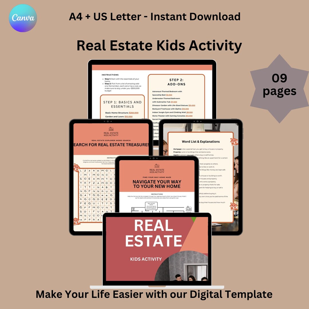 Real Estate Kids Activity Sheet, Kids Real Estate Game Activity Pack ...