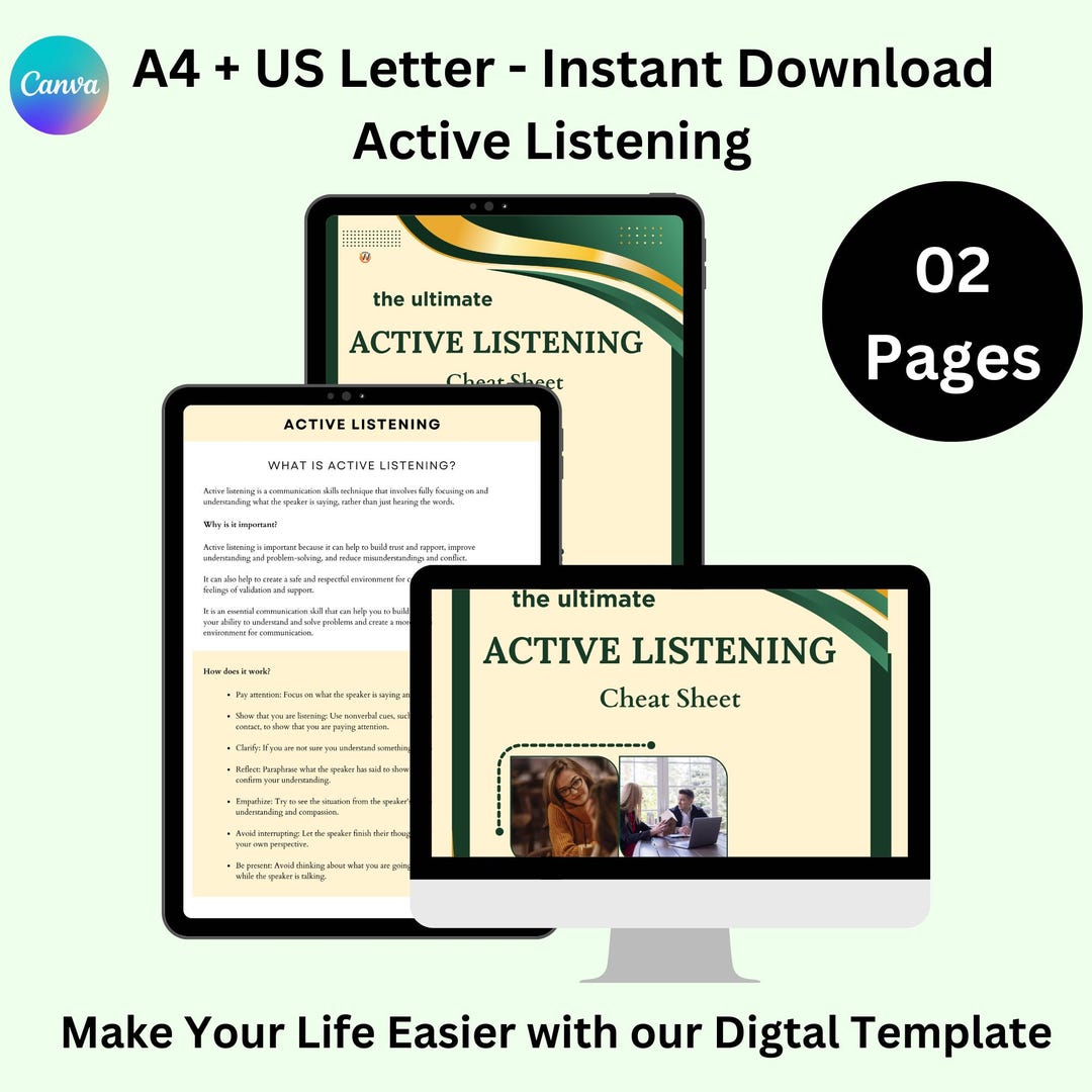 Active Listening Cheat Sheet, Self Improvement Sheet, Conflict ...
