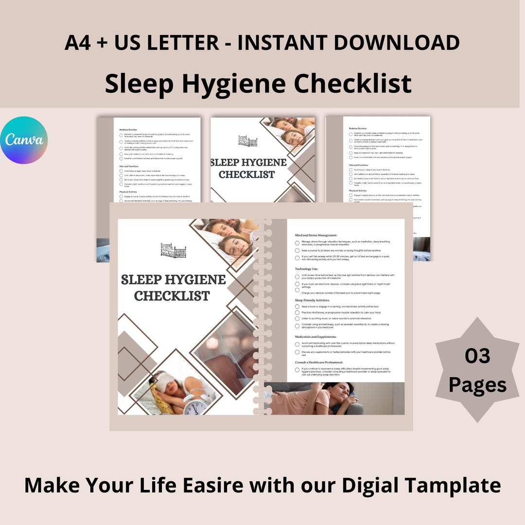 Sleep Hygiene Checklist, Bedtime Routine Medication List, Mental Health ...