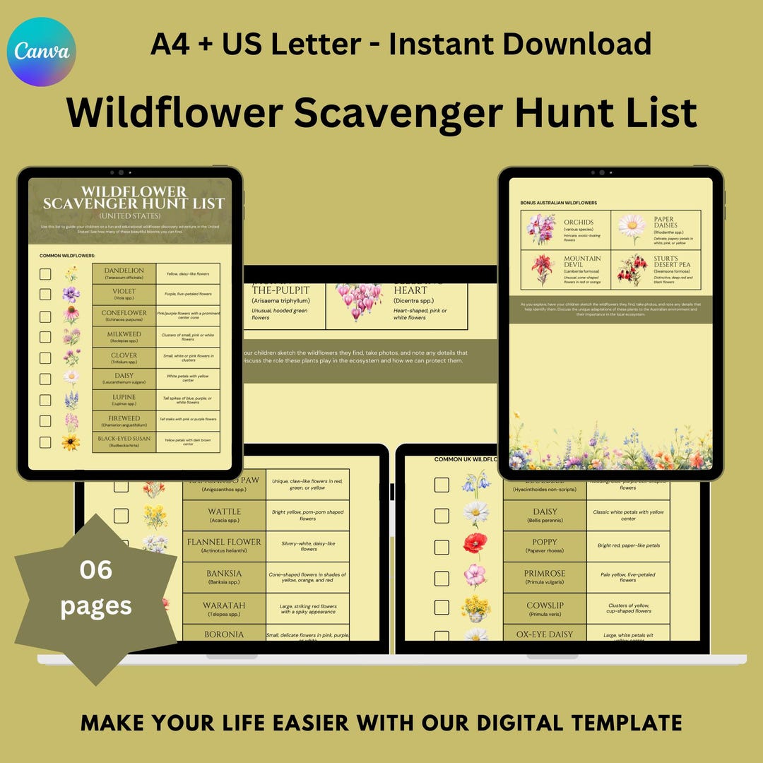 Scavenger Hunt List, Wildflower Scavenger Hunt Poster, Family Outdoor ...