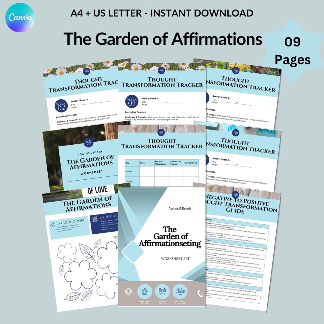 Positive Affirmation Worksheet, Garden of Affirmations Template, Weekly ...