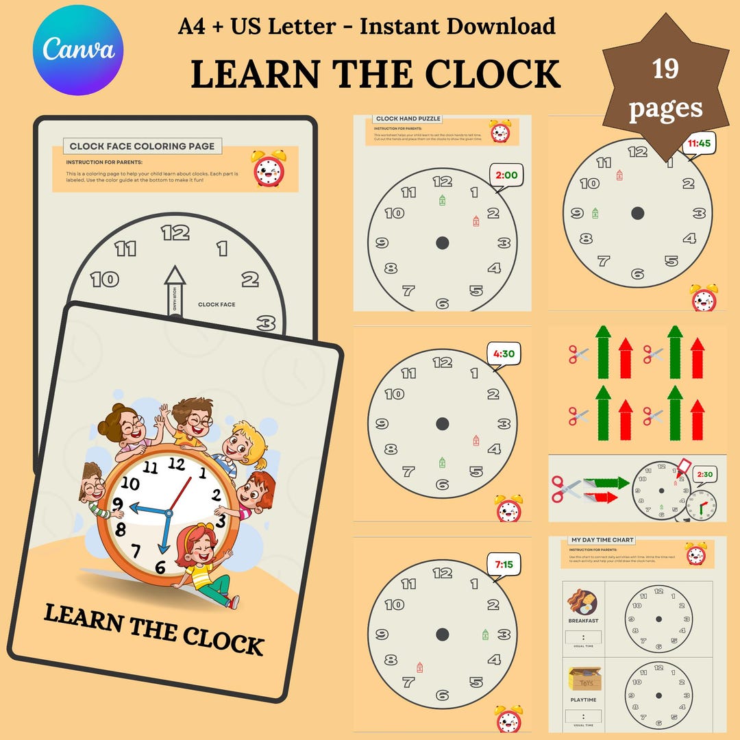 Learn the Clock Card, Homeschool Clock Activity Sheet, Learn to Tell ...