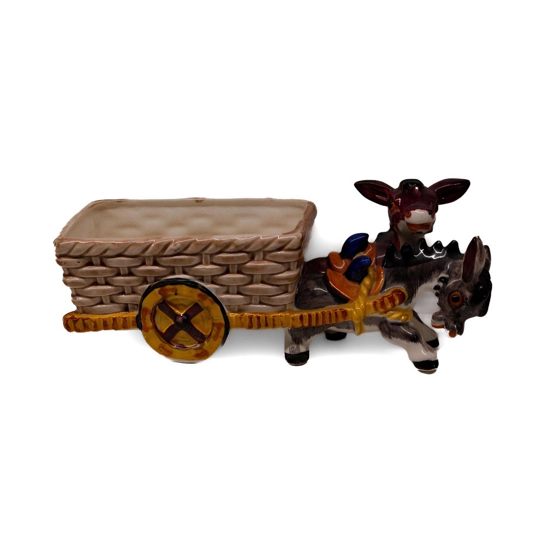 Large Ceramic Double Donkey Wagon Planter (made in Italy), Donkey Cart ...