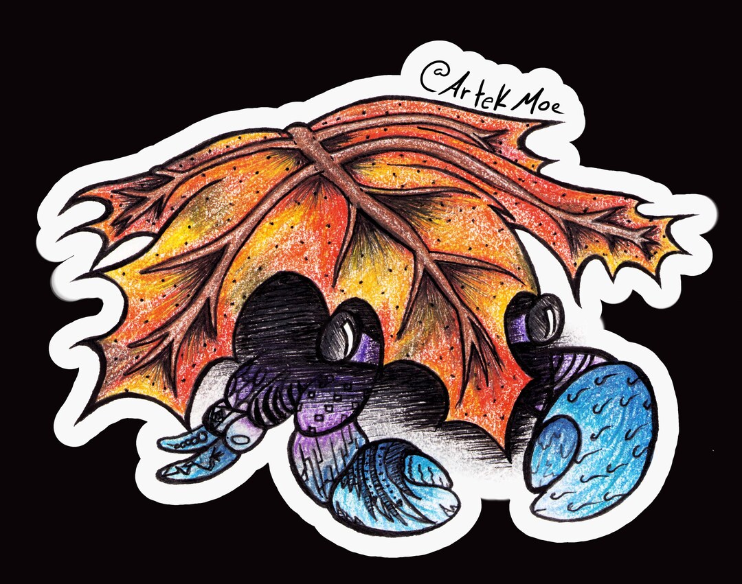 Maple Leaf Hermit Crab Vinyl Sticker | Hand-drawn | Cute & Durable ...