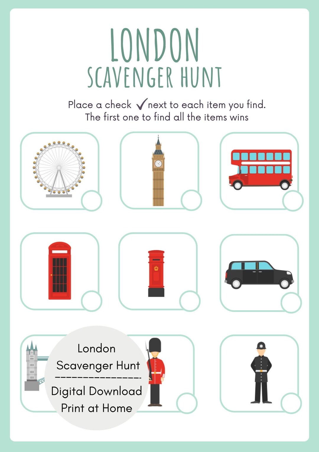 London Scavenger Hunt for Kids: UK Family Travel Activity - Etsy