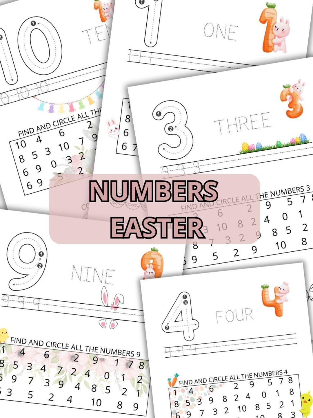 Easter Number Worksheets 1-10 | Colorful Printable for Kids | Tracing ...