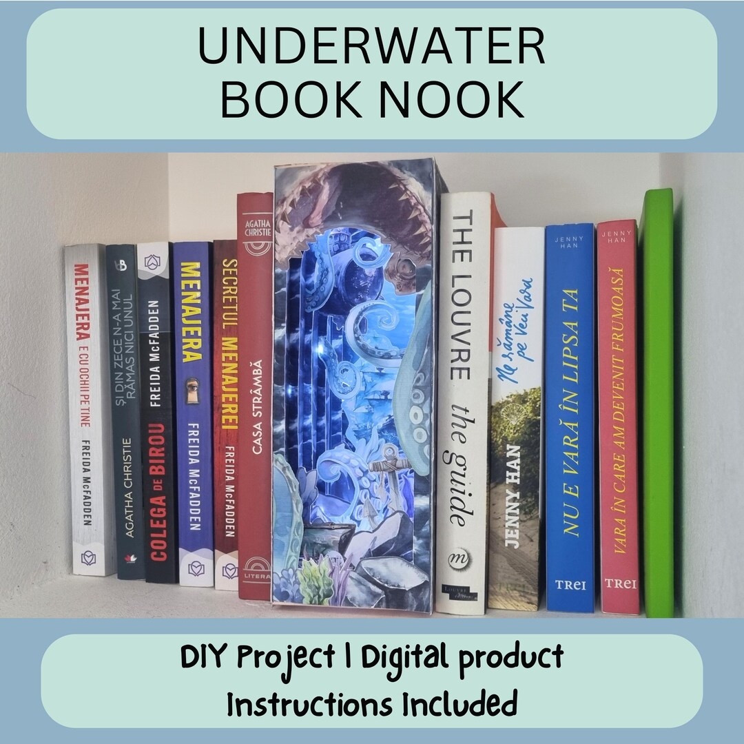 Underwater Book Nook Printable Home Decor Bookworm Gift for Bookshelf ...