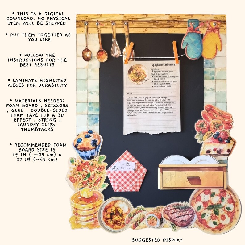Printable Kitchen Decoration Board Wall Art DIY Papercraft Recipe ...