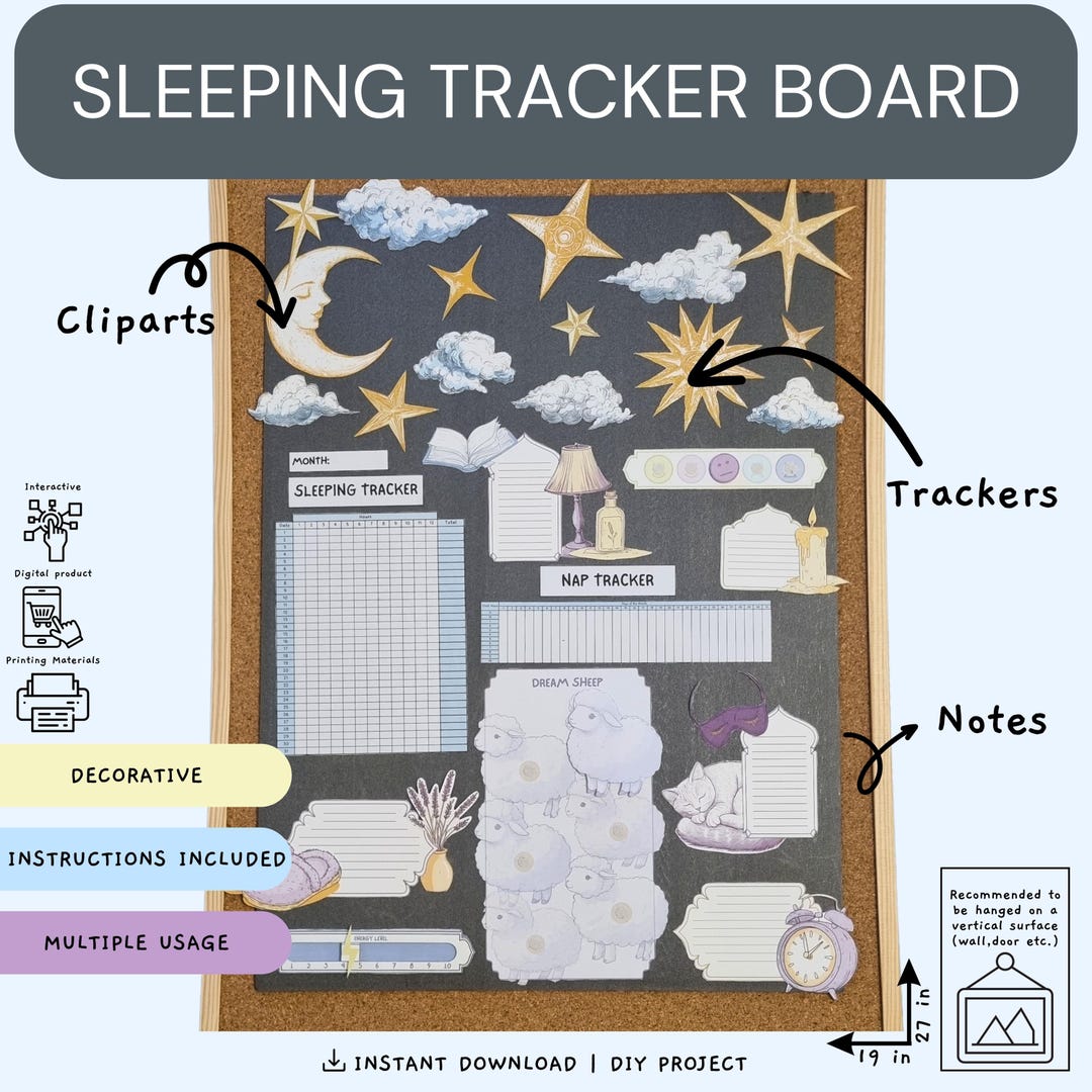 Sleep Tracker Printable Monthly Sleeping Log DIY Wall Decoration Board ...