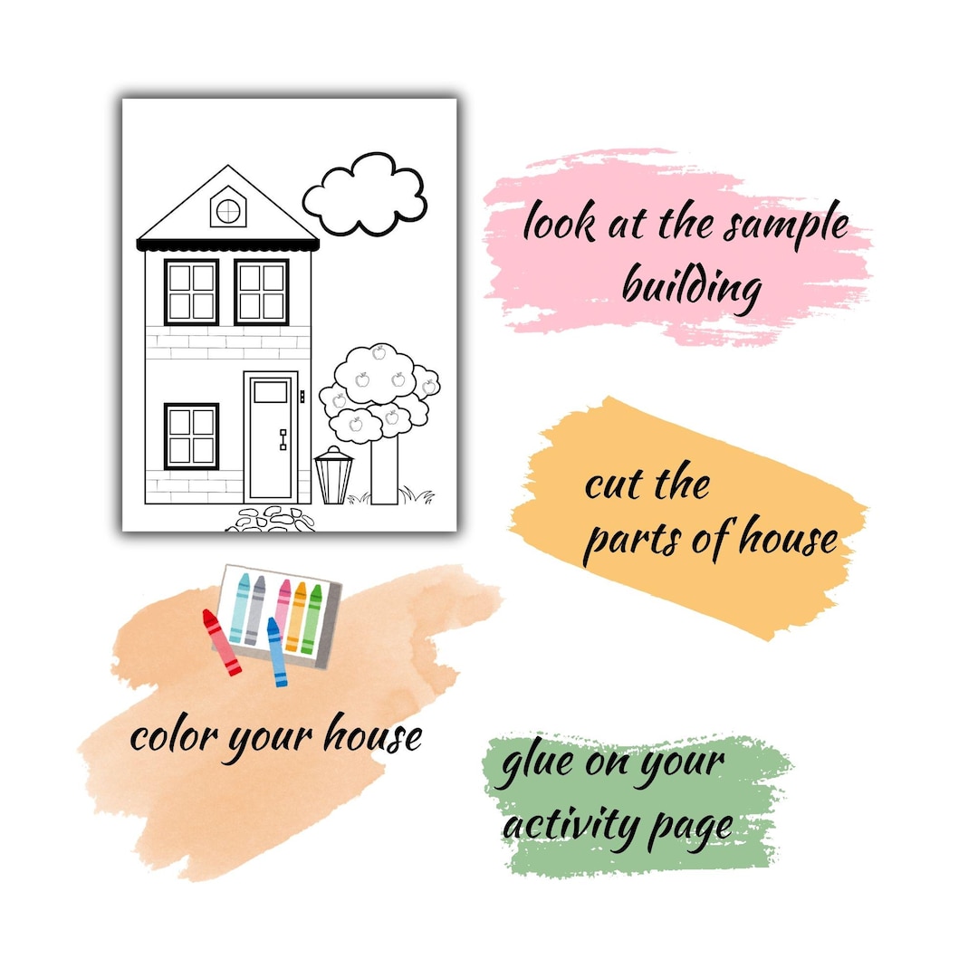 Cut Glue Paper Activity Building House Coloring Worksheets Kindergarten ...
