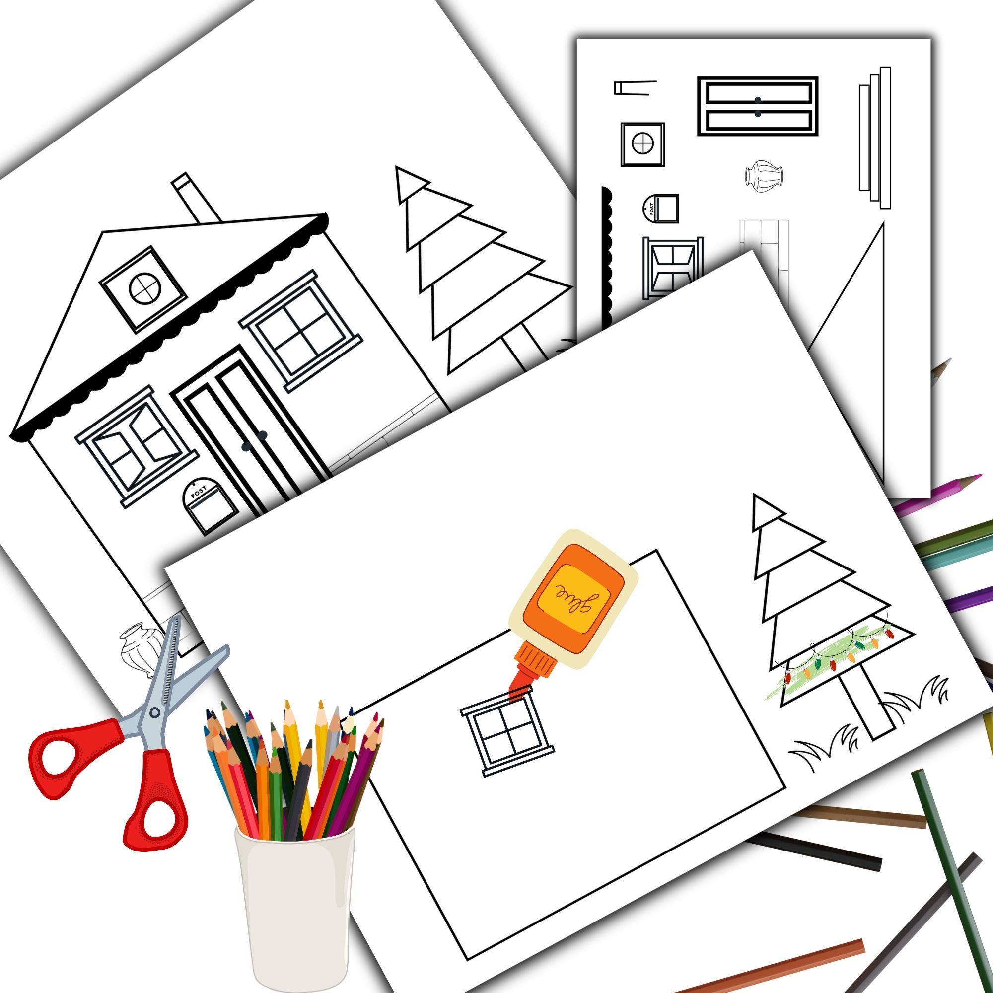 Cut Glue Paper Activity Building House Coloring Worksheets Kindergarten ...