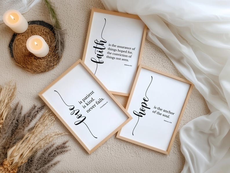 Love Faith Hope Scripture Wall Art Set • Christian Bible Verse ...
