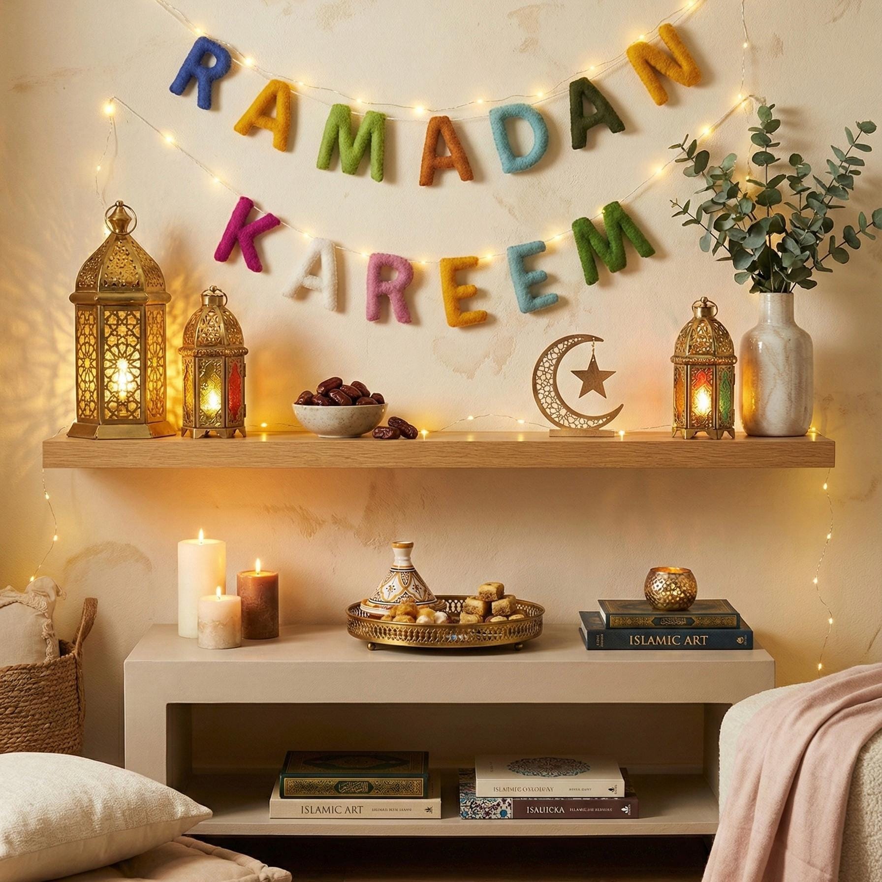 Ramadan Kareem Wool Felt Garland | Handmade Islamic Decor Banner ...