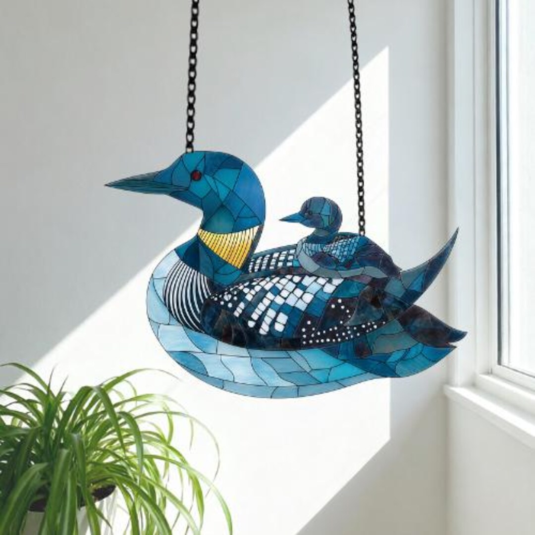 Loon With Chick, Acrylic Window Art, Faux Acrylic Suncatcher, Bird ...