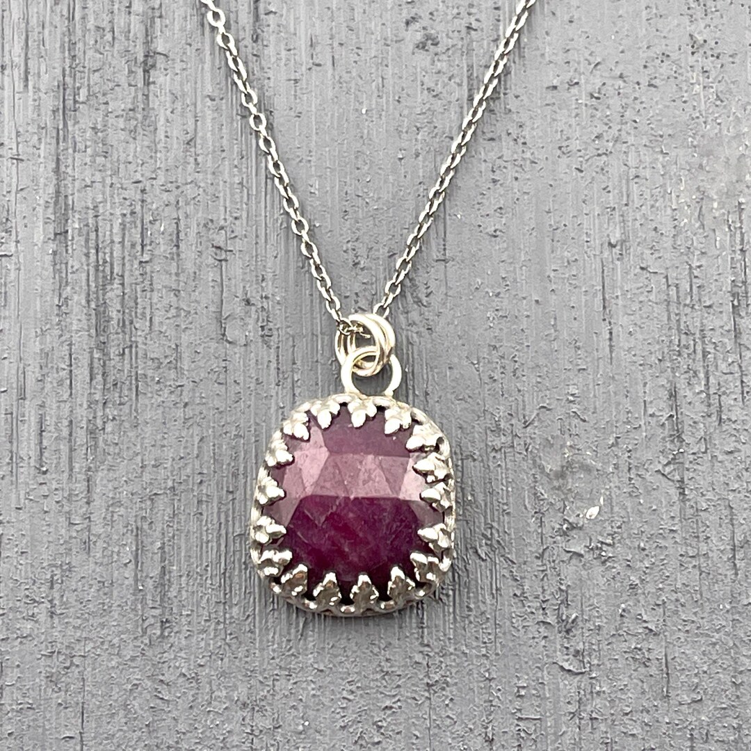 Ruby Silver Pendant, Victorian Style Gemstone Layering Necklace - Etsy