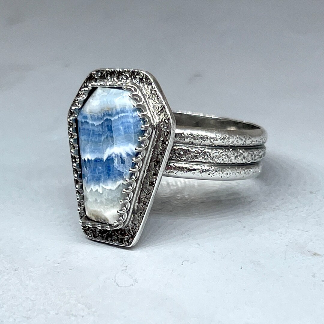 Blue Lace Agate Coffin Ring, Macabre Ring, Custom Sized Macabre Ring ...