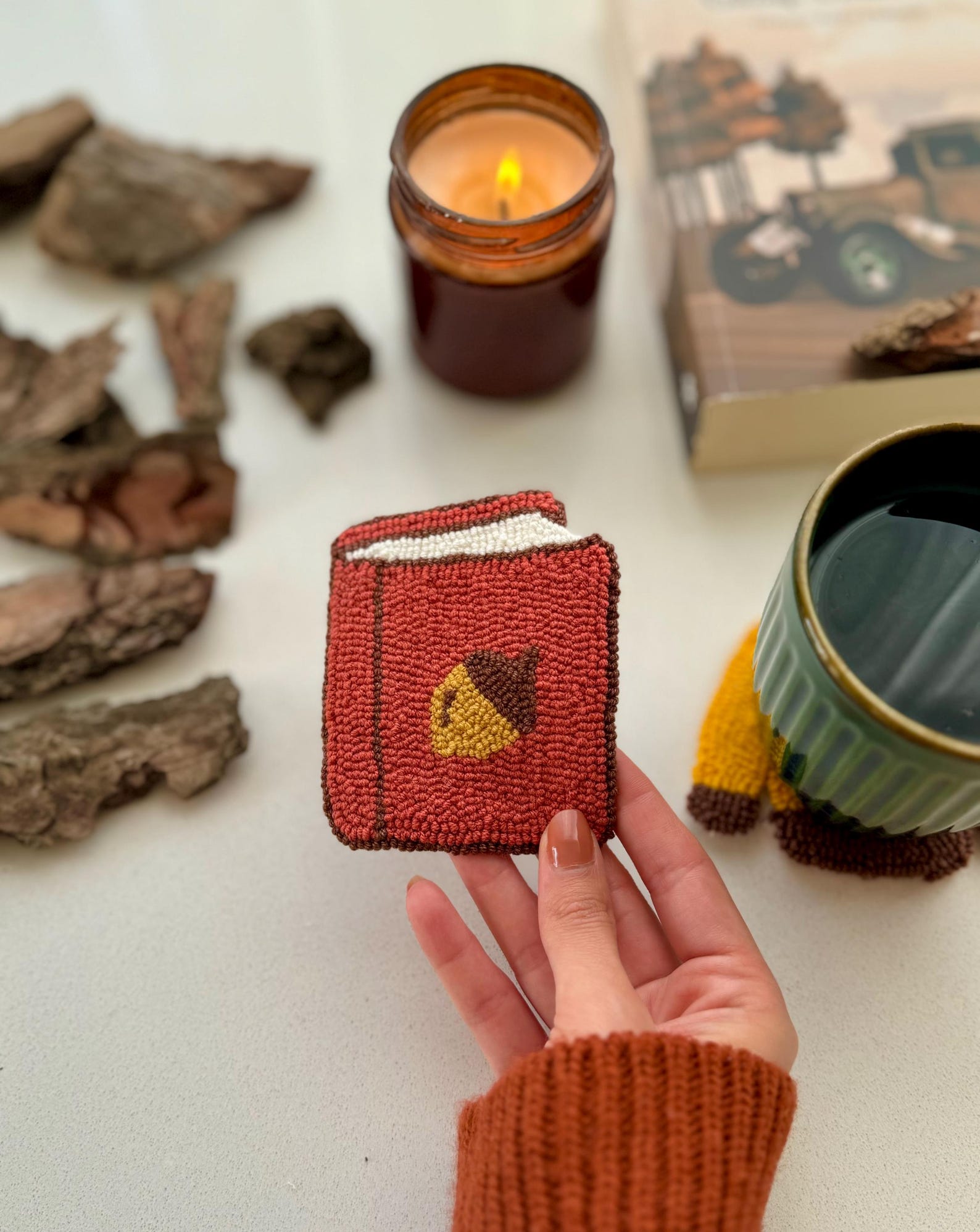 Book Lover Gift: Handmade Mug Rugs, Custom Coasters, Punch Needle ...