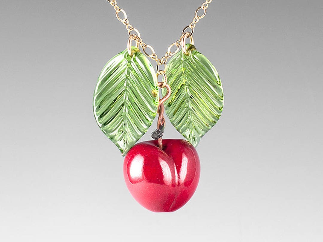 Red Cherry Necklace, Realistic Cherry Jewelry, Glass Fruit Necklace ...