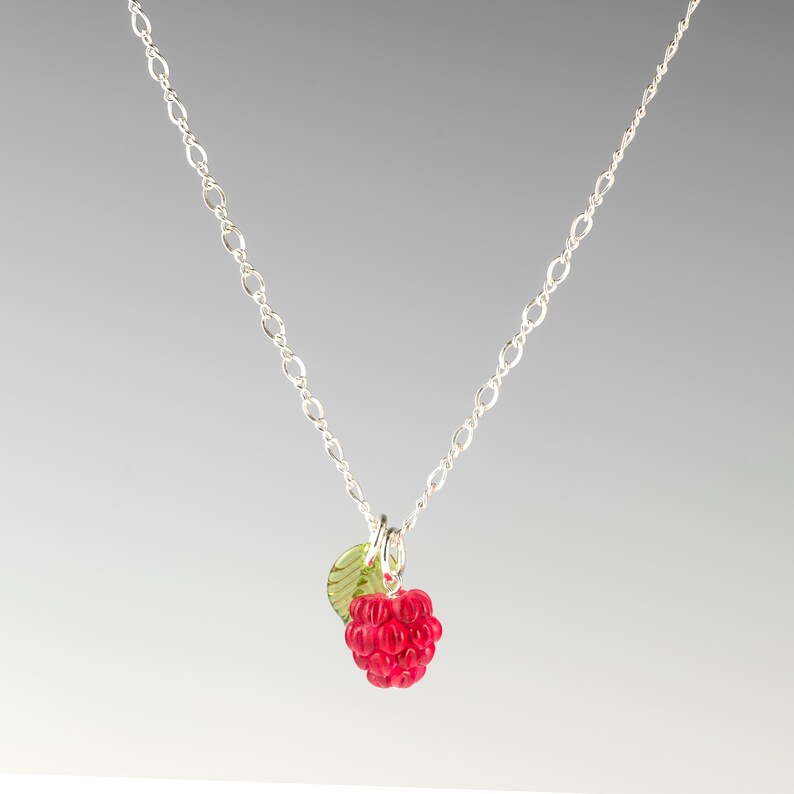Raspberry Charm Necklace W/ Small Glass Raspberry on Sterling - Etsy
