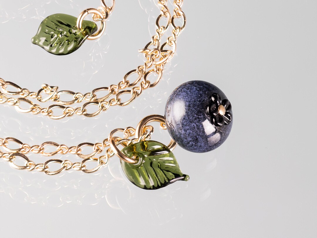Hand Blown Glass Blueberry Necklace on Sterling Silver or Gold-filled ...