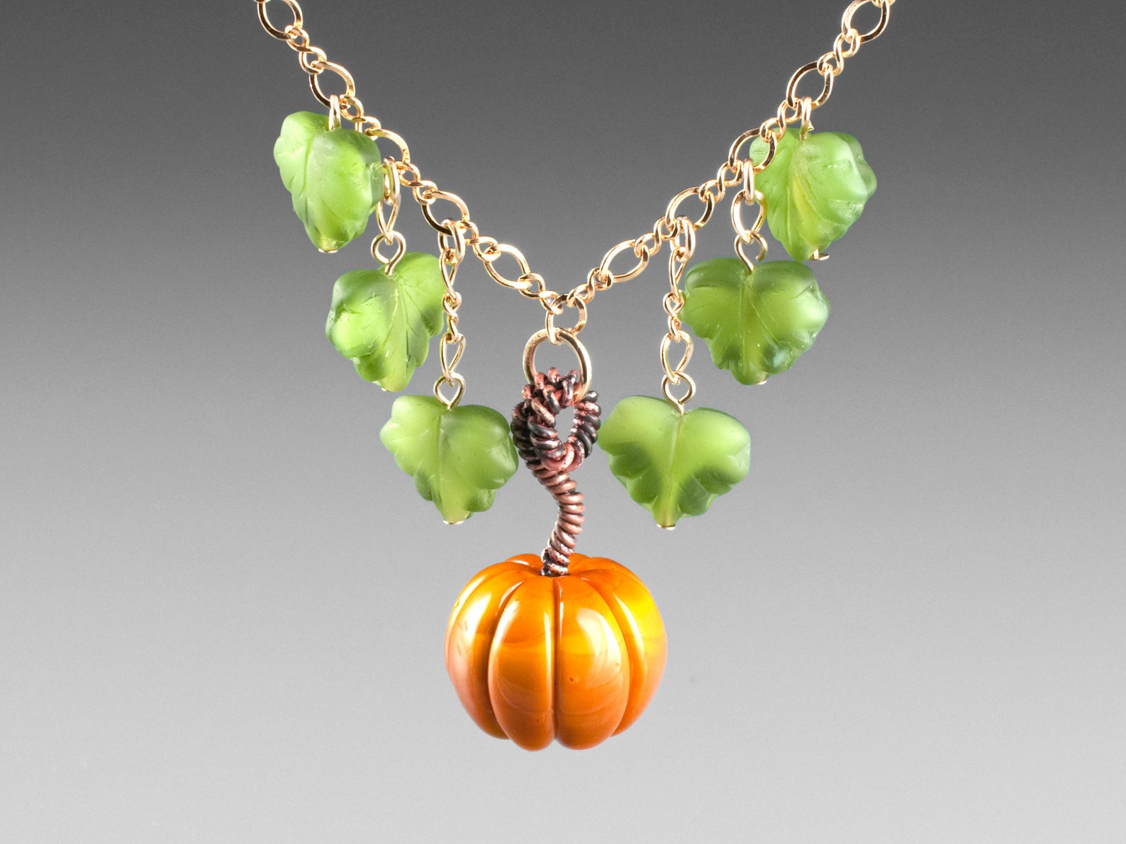 GLASS PUMPKIN NECKLACE Pumpkin and Leaves Necklace in - Etsy