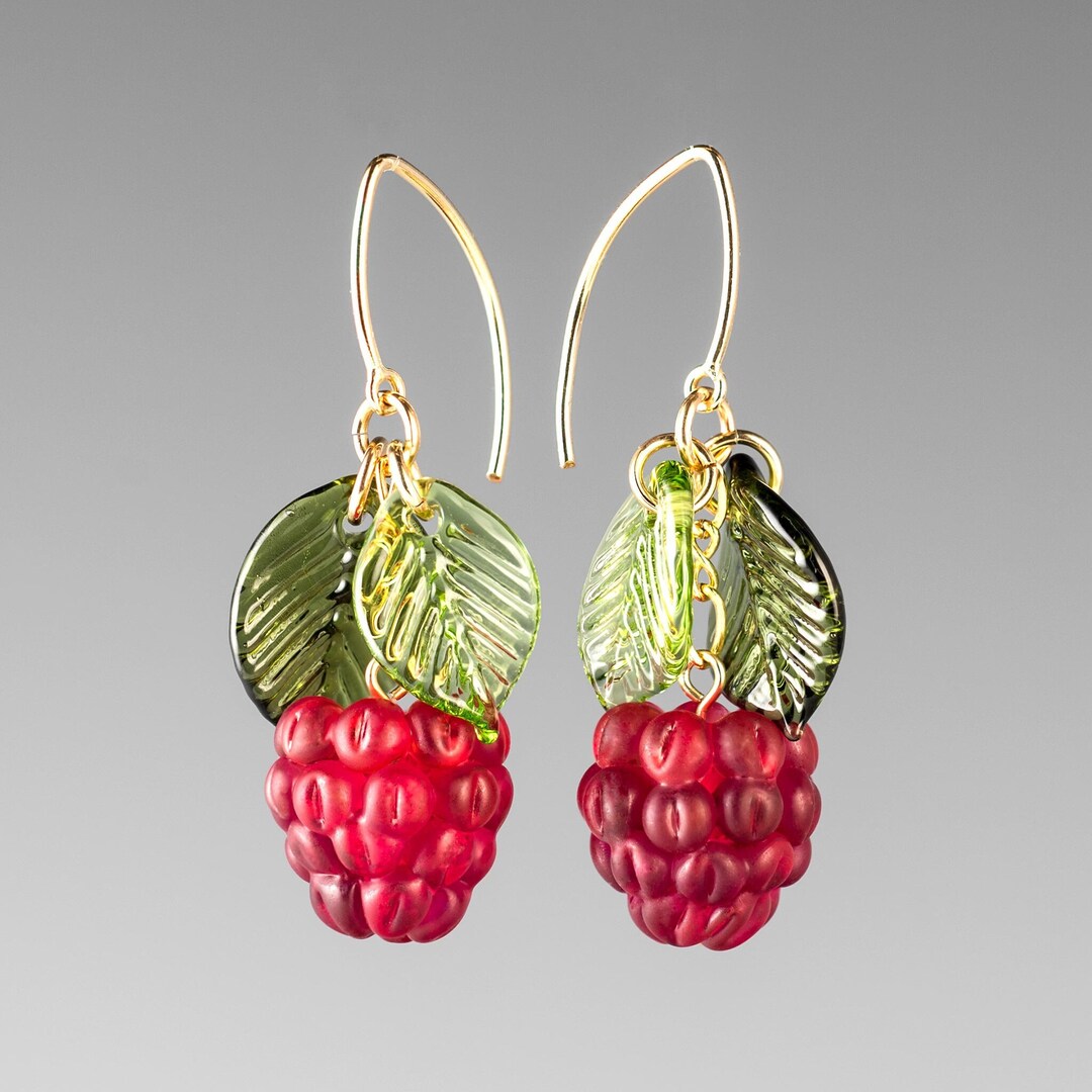 Glass Fruit Earrings, Raspberry Earrings, Hand Blown Glass Earrings ...
