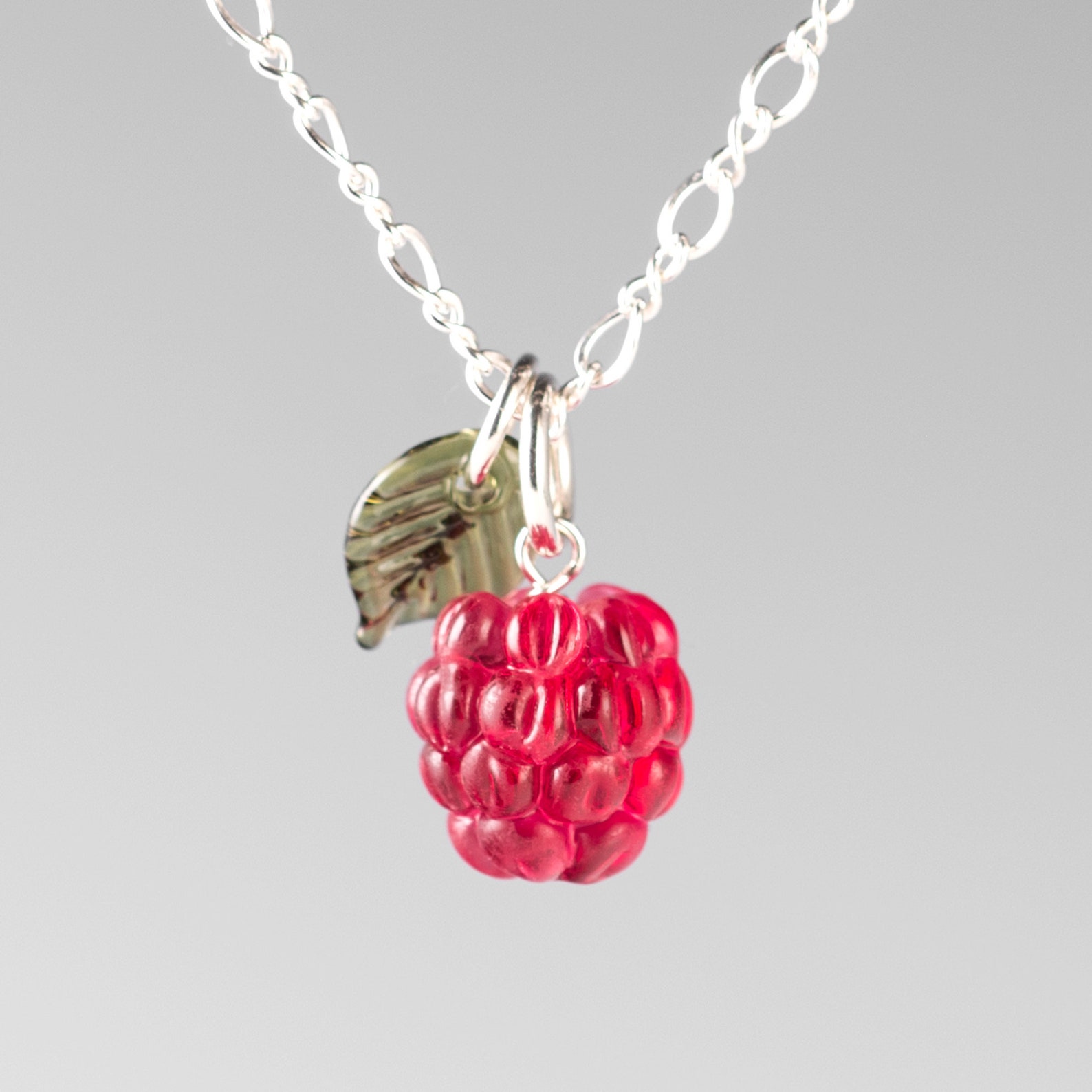 Raspberry Charm Necklace W/ Small Glass Raspberry on Sterling - Etsy