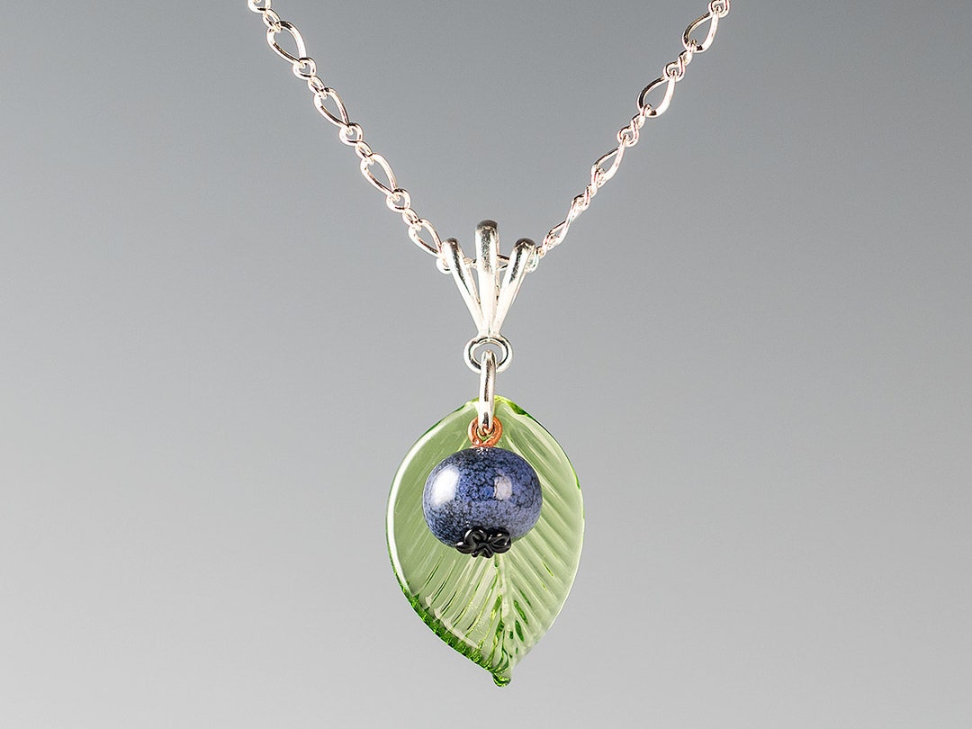 Blueberry Necklace, Blown Glass Necklace, Blueberry Jewelry, Glass Art ...