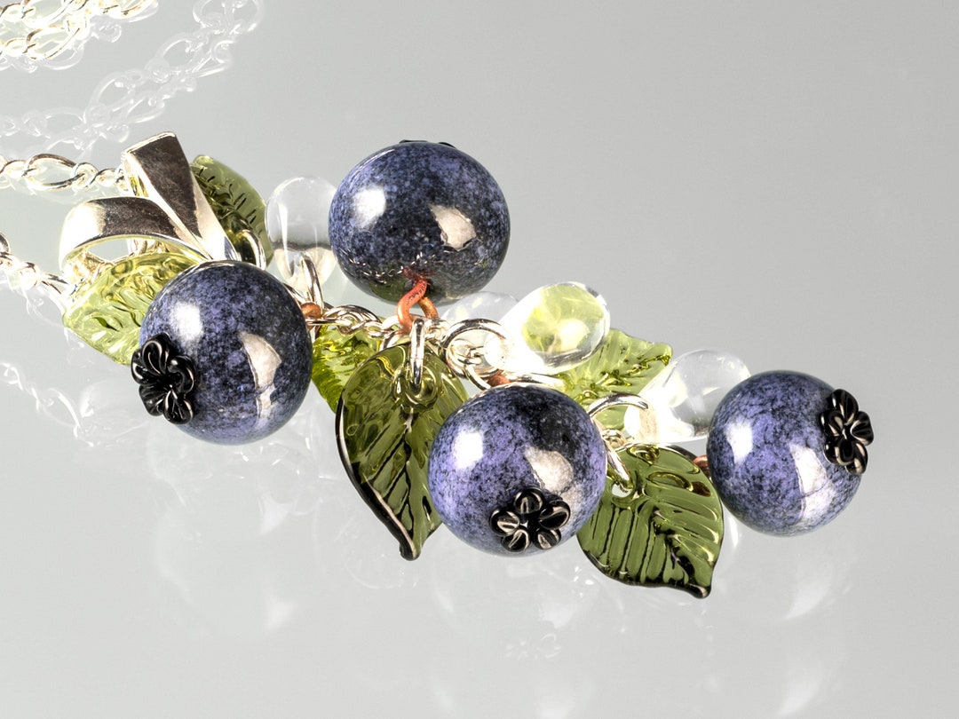 Blueberry Necklace, Glass Blueberry, Lampwork Beads, Glass Fruit ...
