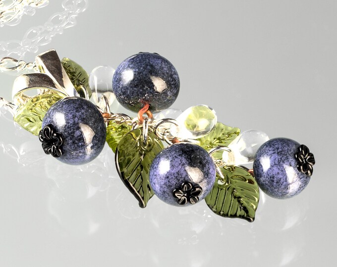 Blueberry Necklace, Glass Blueberry, Lampwork Beads, Glass Fruit ...