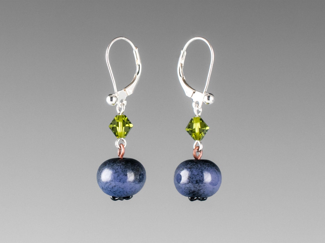Blueberry Earrings, Hand Blown Glass Fruit Earrings, Blueberry Lampwork ...