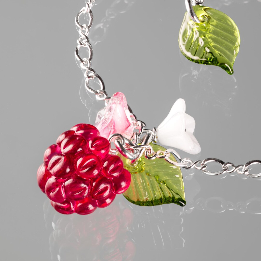 Blown Glass Raspberry Charm Bracelet ~ Floral Bracelet, Summer Style ...
