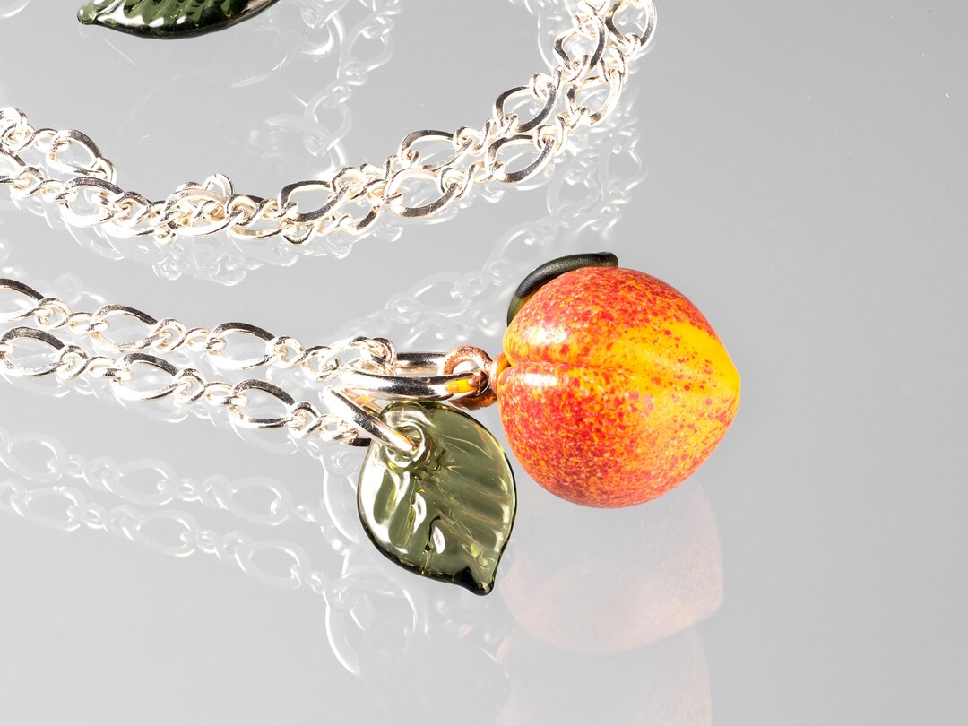 Peach Pendant, Tiny Peach Necklace, Hand Blown Glass Fruit Jewelry ...
