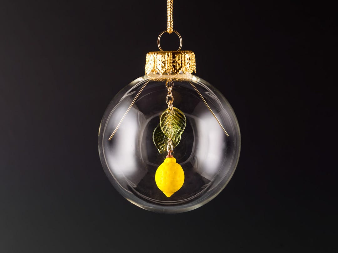 Glass Lemon Christmas Ornament, Clear Glass Ornament, Hand Blown Glass ...