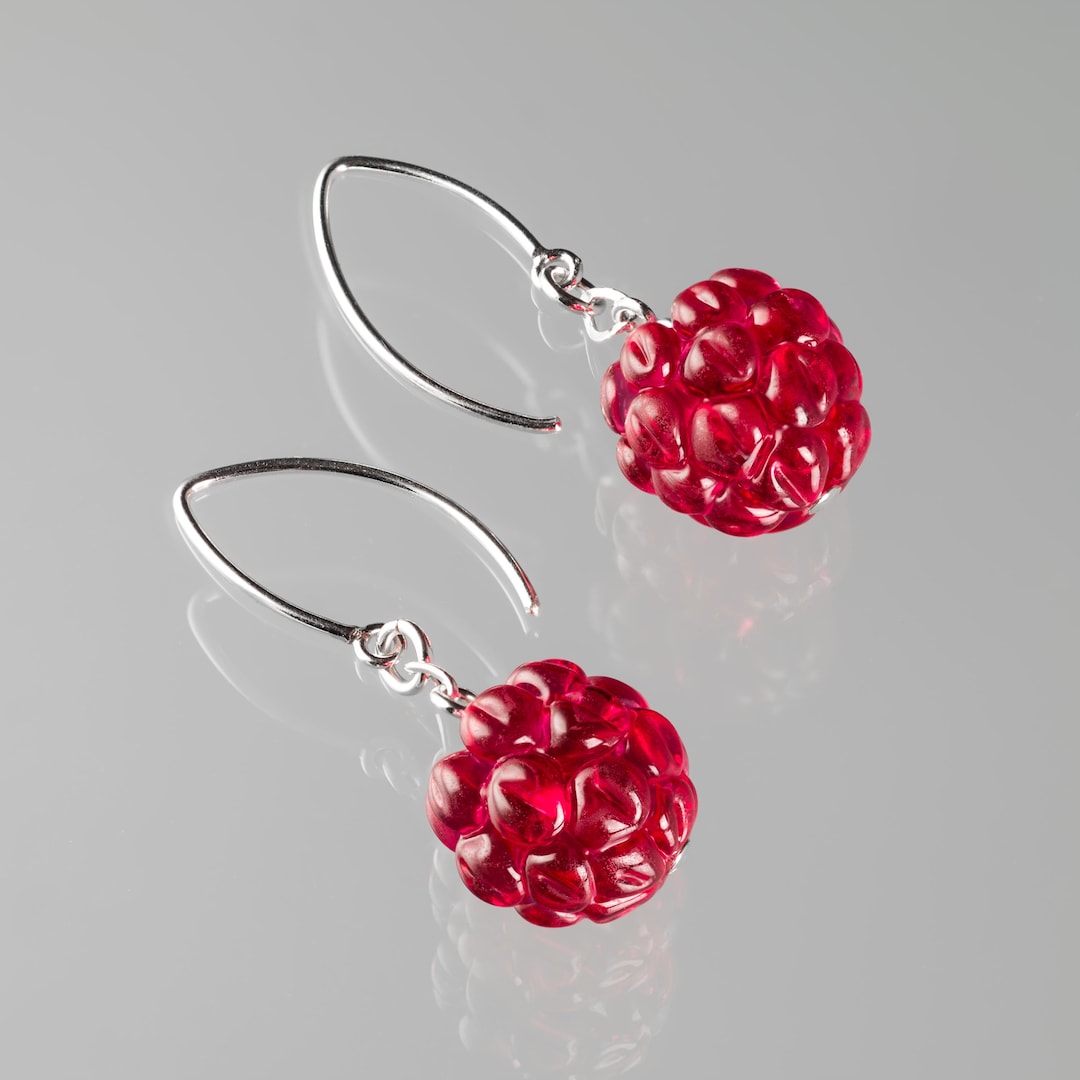 Realistic Raspberry Earrings, Glass Fruit Earrings, Fairy Jewelry, Hand ...