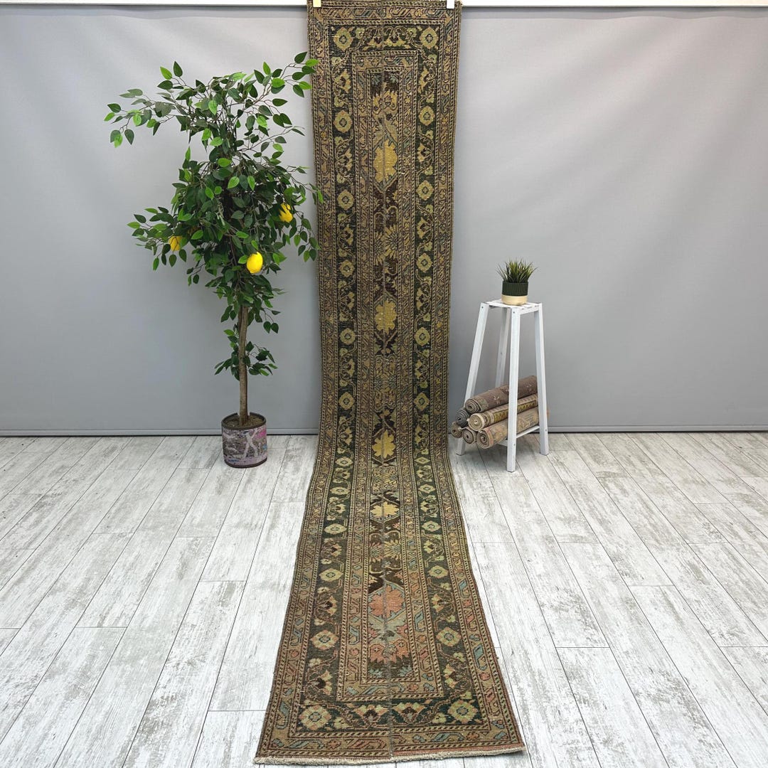 2x13 Orange Vintage Rug, Turkish Runner Rug, 2x13 Handmade Rug ...