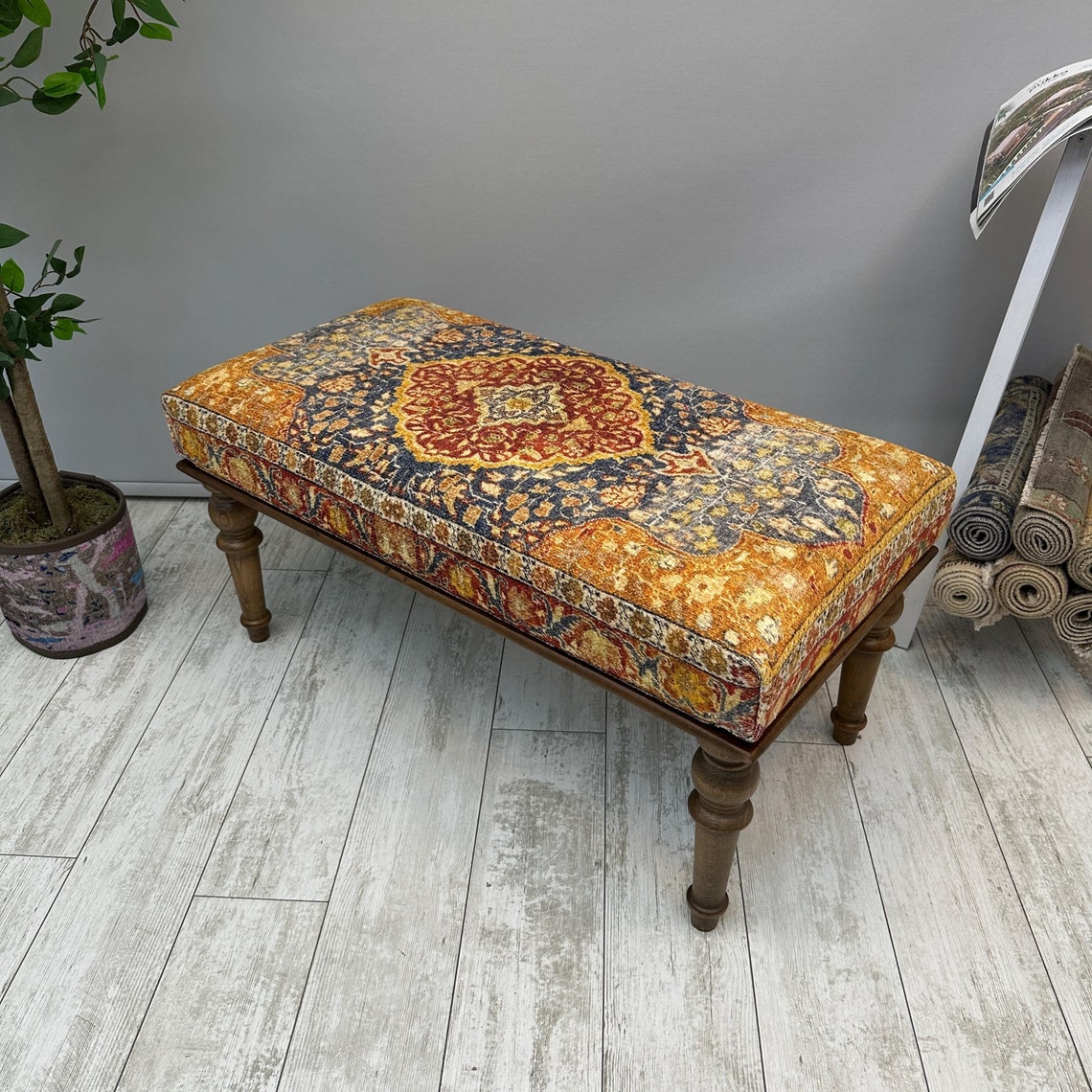 Bohemian Ottoman Bench for Bedroom Bed End, Livingroom Bench 18x48, Rug ...
