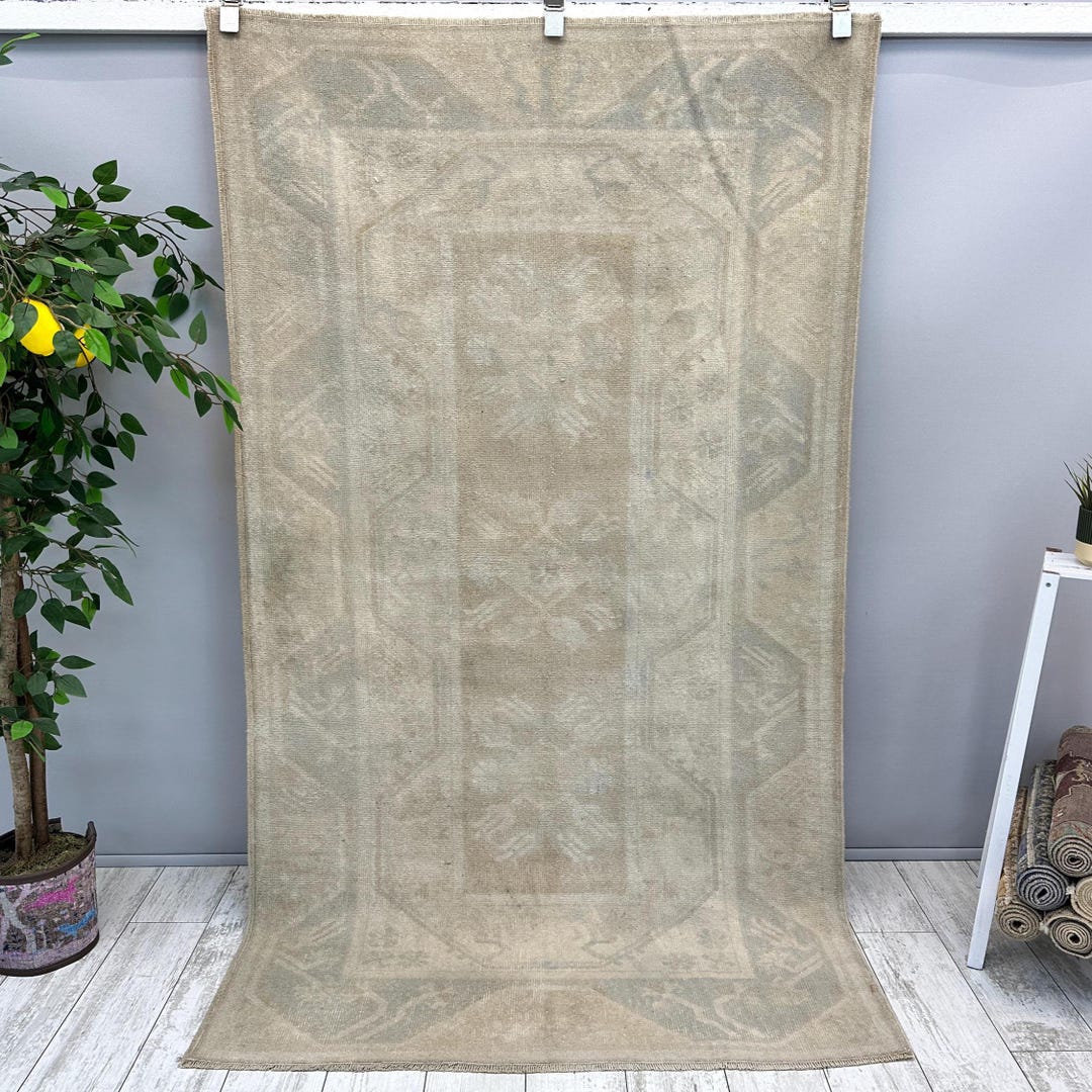 4x7 Square Milas Rug, 4x7 Handmade Turkish Rug, Vintage Oushak Rug ...