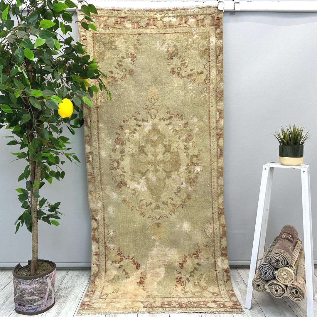 2x6 Vintage Beige Rug, 2x6 Turkish Area Rug, Oriental Hallway Rug ...