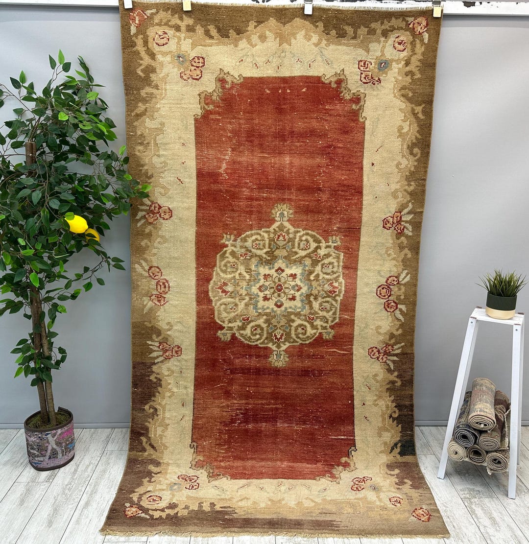 Red Farmhouse Rug, 4x8 Turkish Vintage Rug, Entryway Rug, Vintage ...