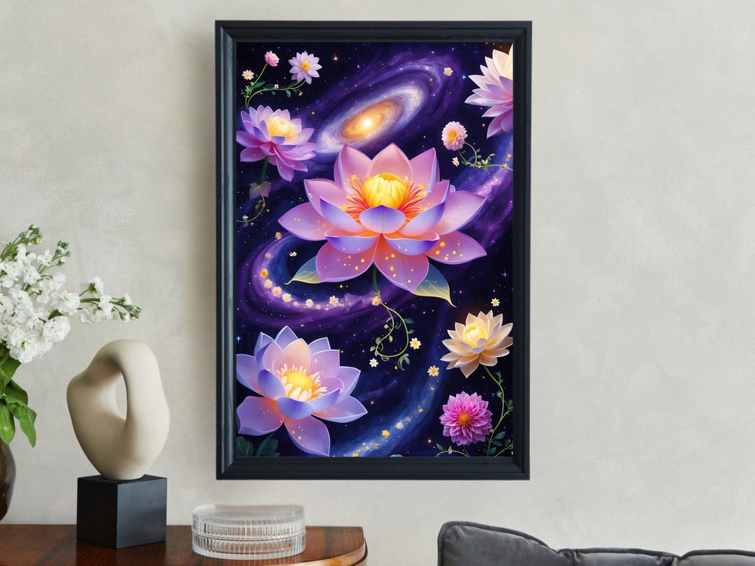 Galaxy Lotus Flower Wall Art, Space Themed Floral Poster, Cosmic Floral ...