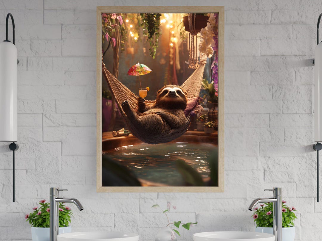 Relaxing Sloth Wall Art, Cute Sloth Hammock Print, Boho Hanging Decor ...