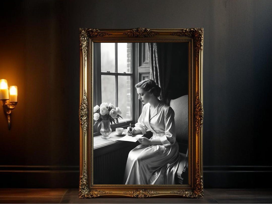 Vintage Woman Writing Letter Wall Art, Black and White Photography ...