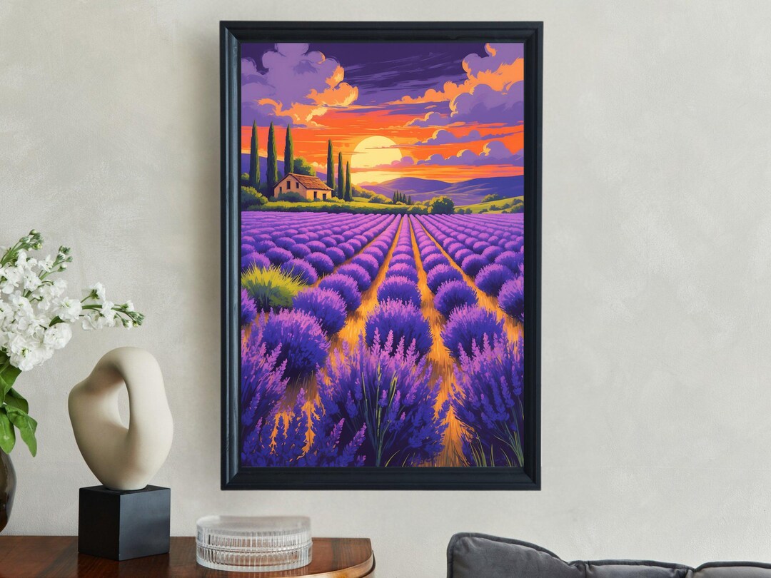 Lavender Field Sunset Wall Art, Provence Landscape Print, Farmhouse ...