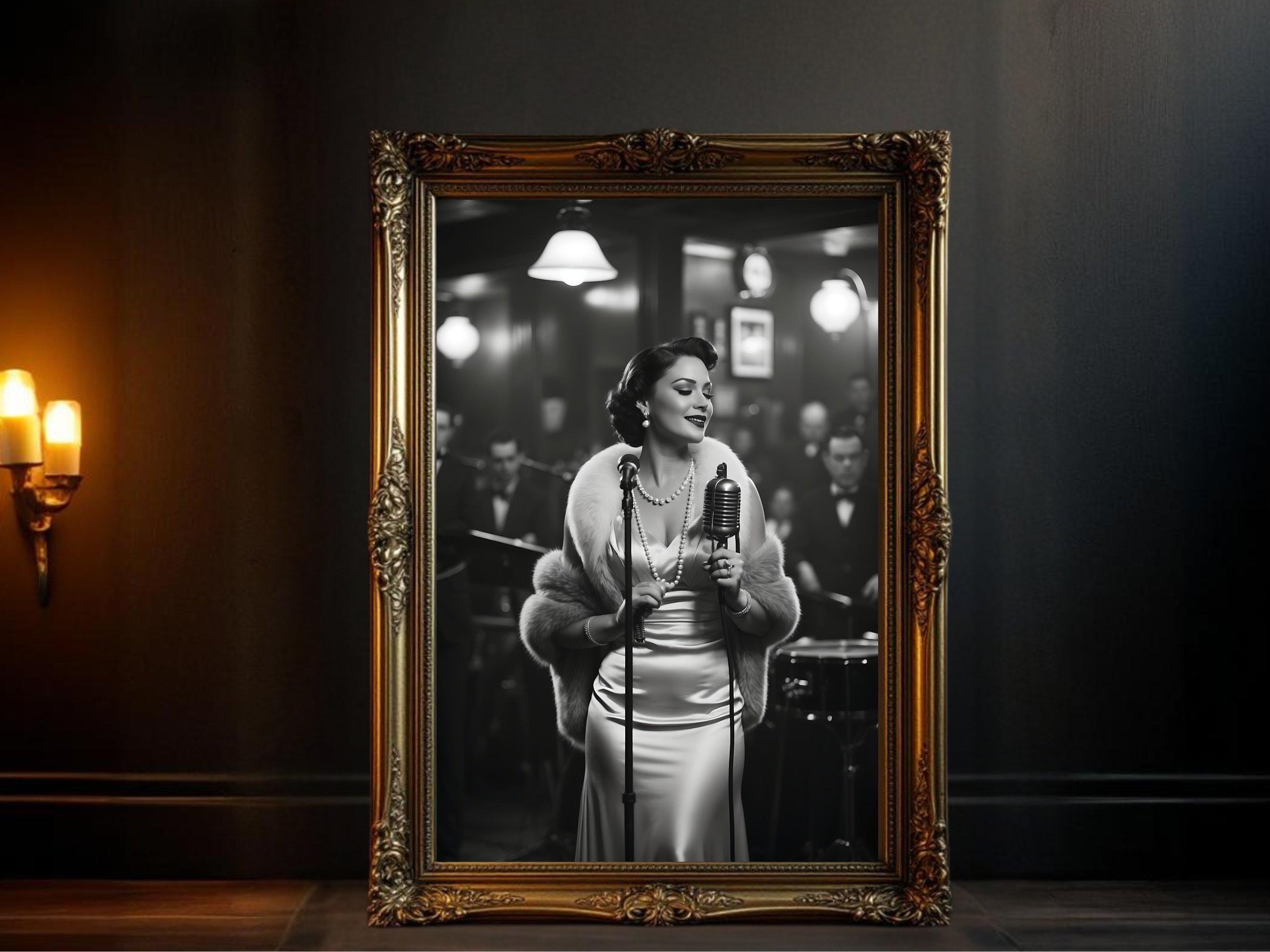 Vintage Jazz Club Scene Wall Art, Black and White Retro Decor Print ...