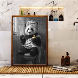 Cute Panda Bathroom Art, Black and White Panda Print, Fun Animal Wall ...