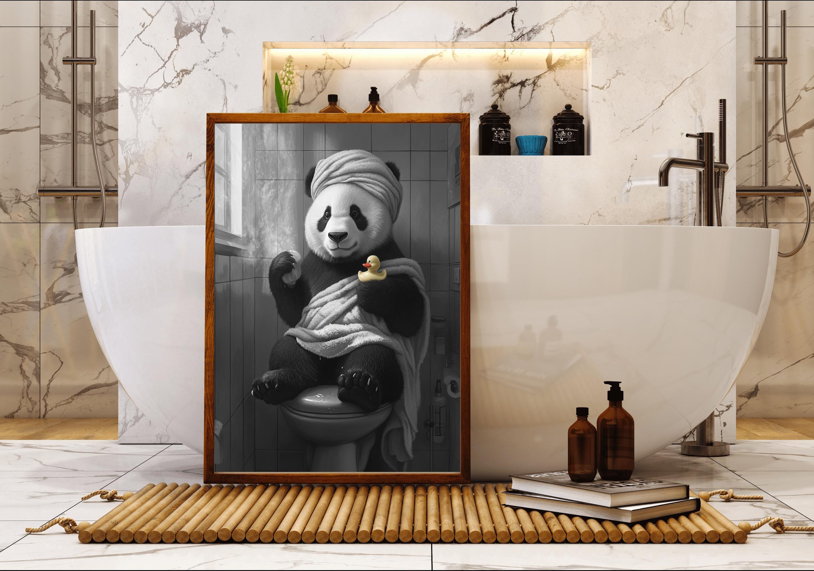 Cute Panda Bathroom Art, Black and White Panda Print, Fun Animal Wall ...