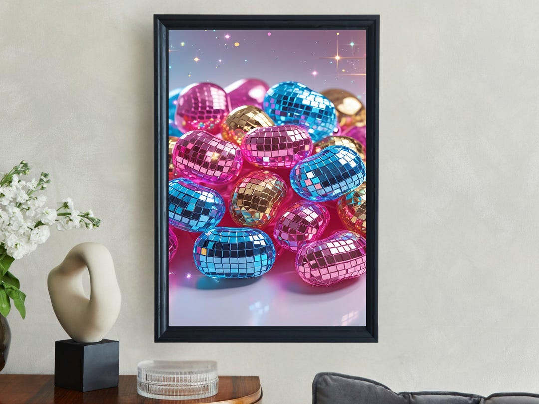 Disco Ball Artwork, Vibrant Wall Art, Sparkling Home Decor, Colorful ...