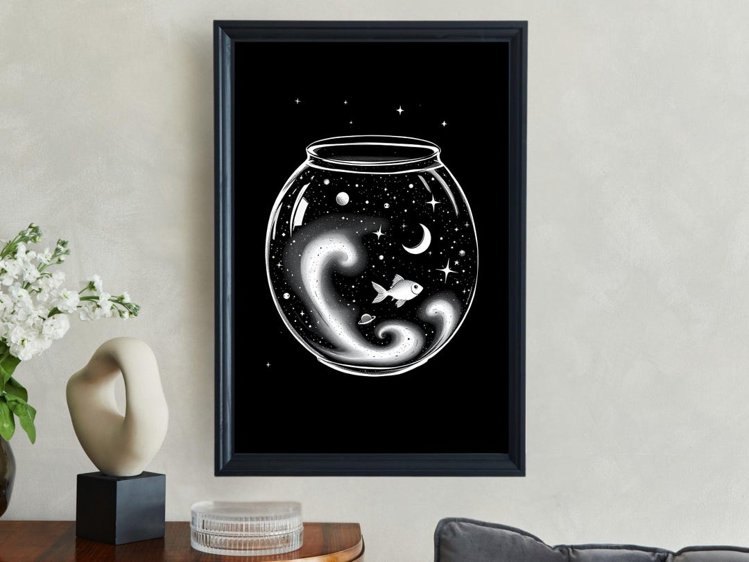 Outer Space Fish Bowl Wall Art, Cosmic Aquarium Print, Celestial Ocean ...